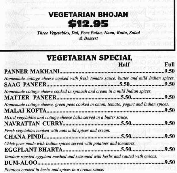 Menu at Viceroy of India restaurant, Chicago, W Devon Ave