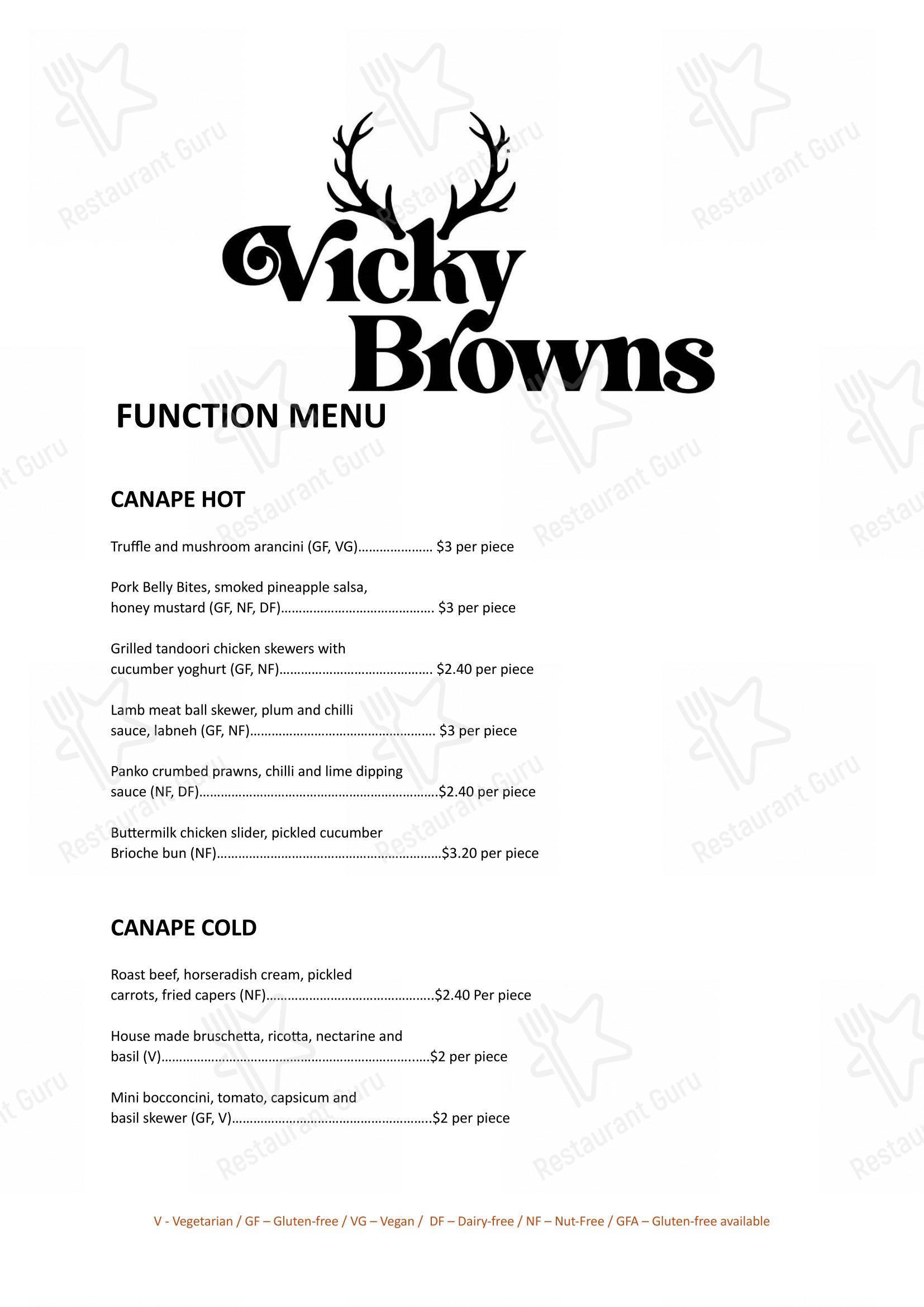 Menu at Vicky Browns Bar, Leederville