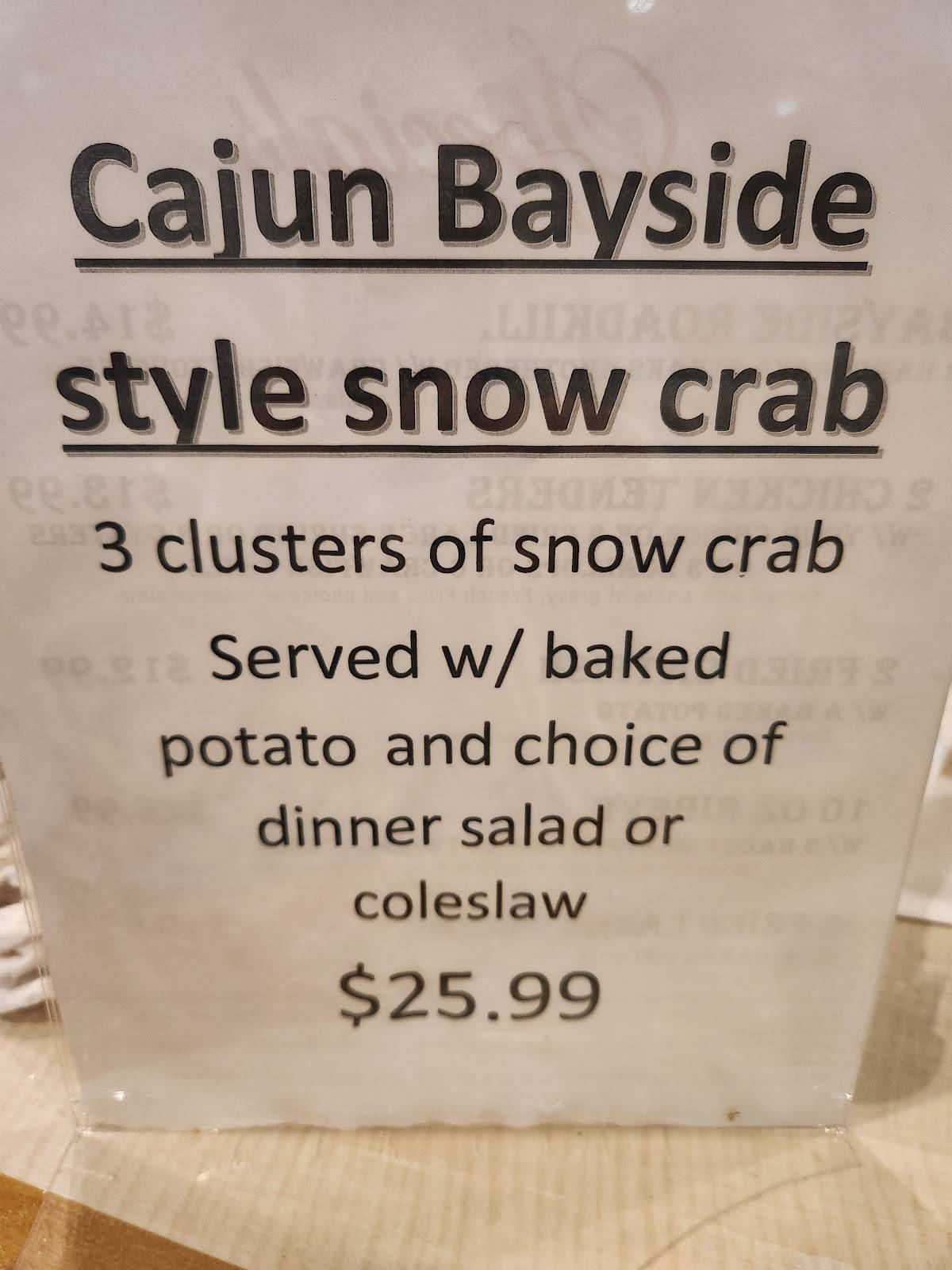 Menu at Bayside Seafood Restaurant, Victoria