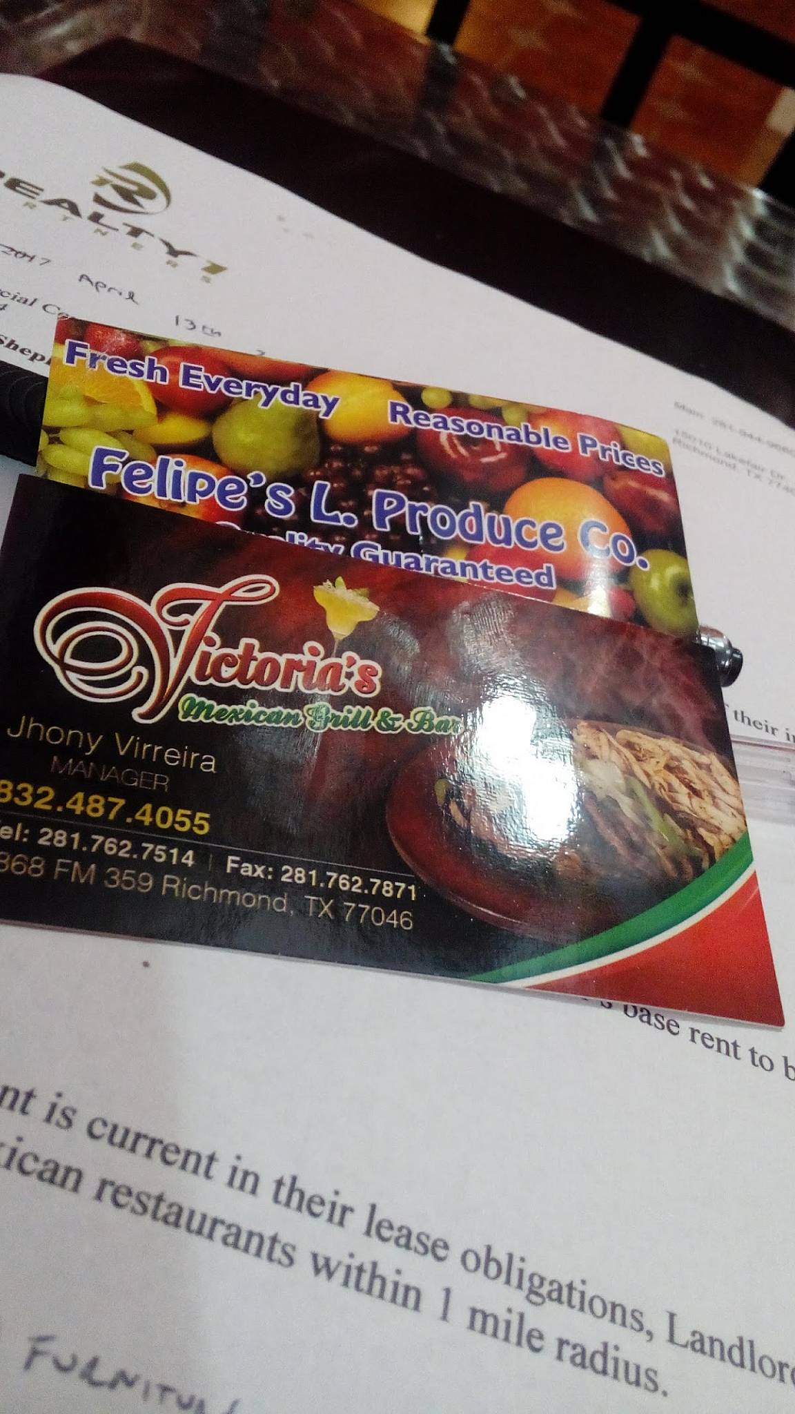 Menu at Victoria's Mexican Grill and Bar, Richmond