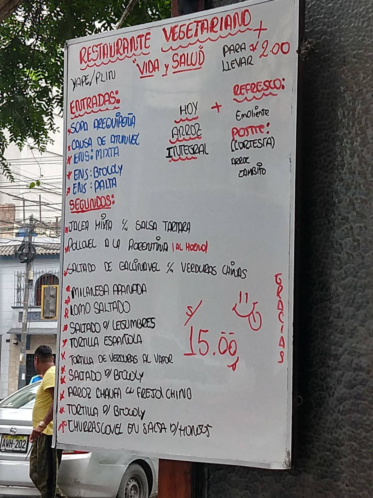 Carta del restaurante Vida y Salud, Lince, Jirón Pedro Conde 327