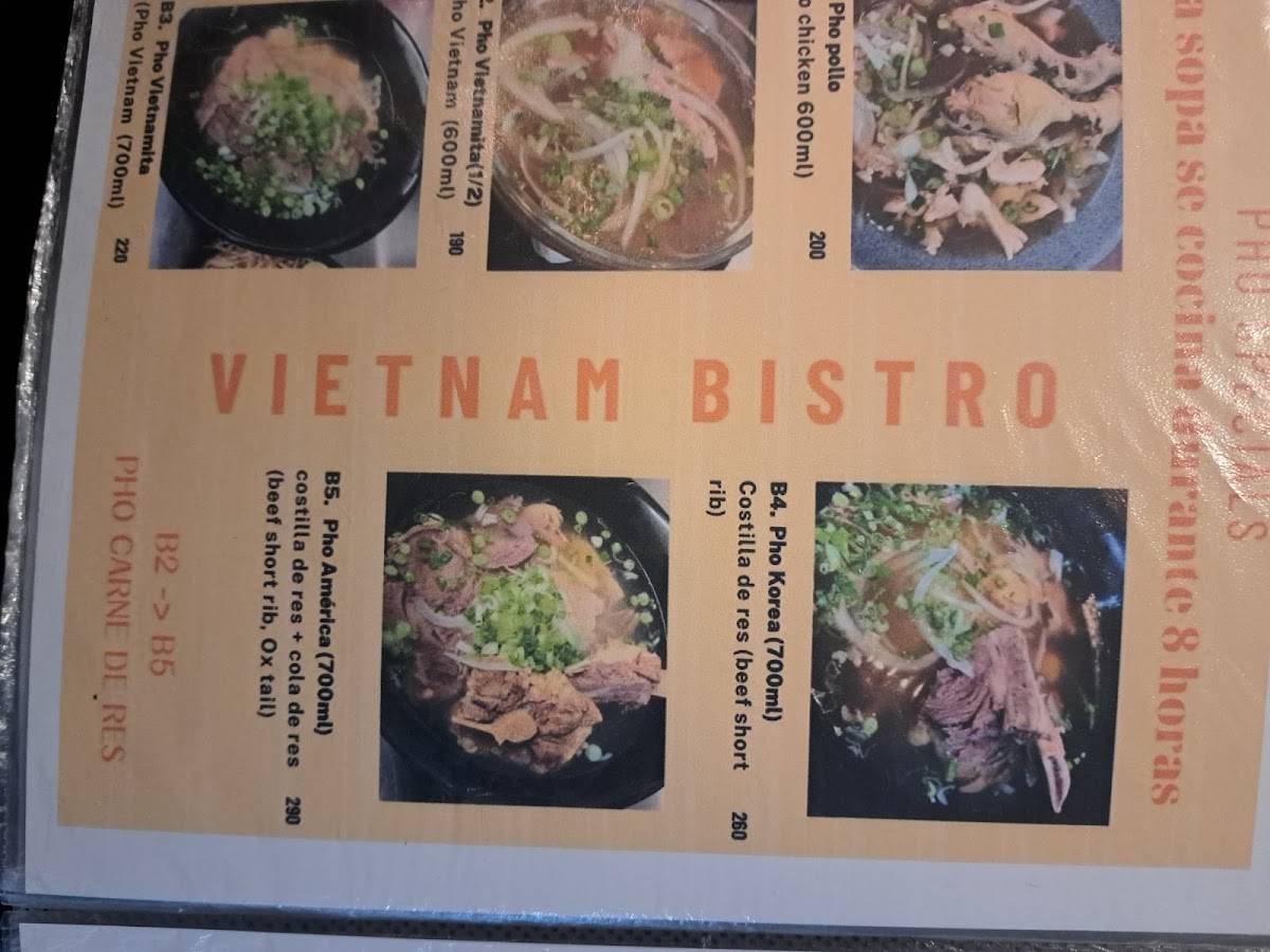 Menu at Vietnam Bistro restaurant, Monterrey
