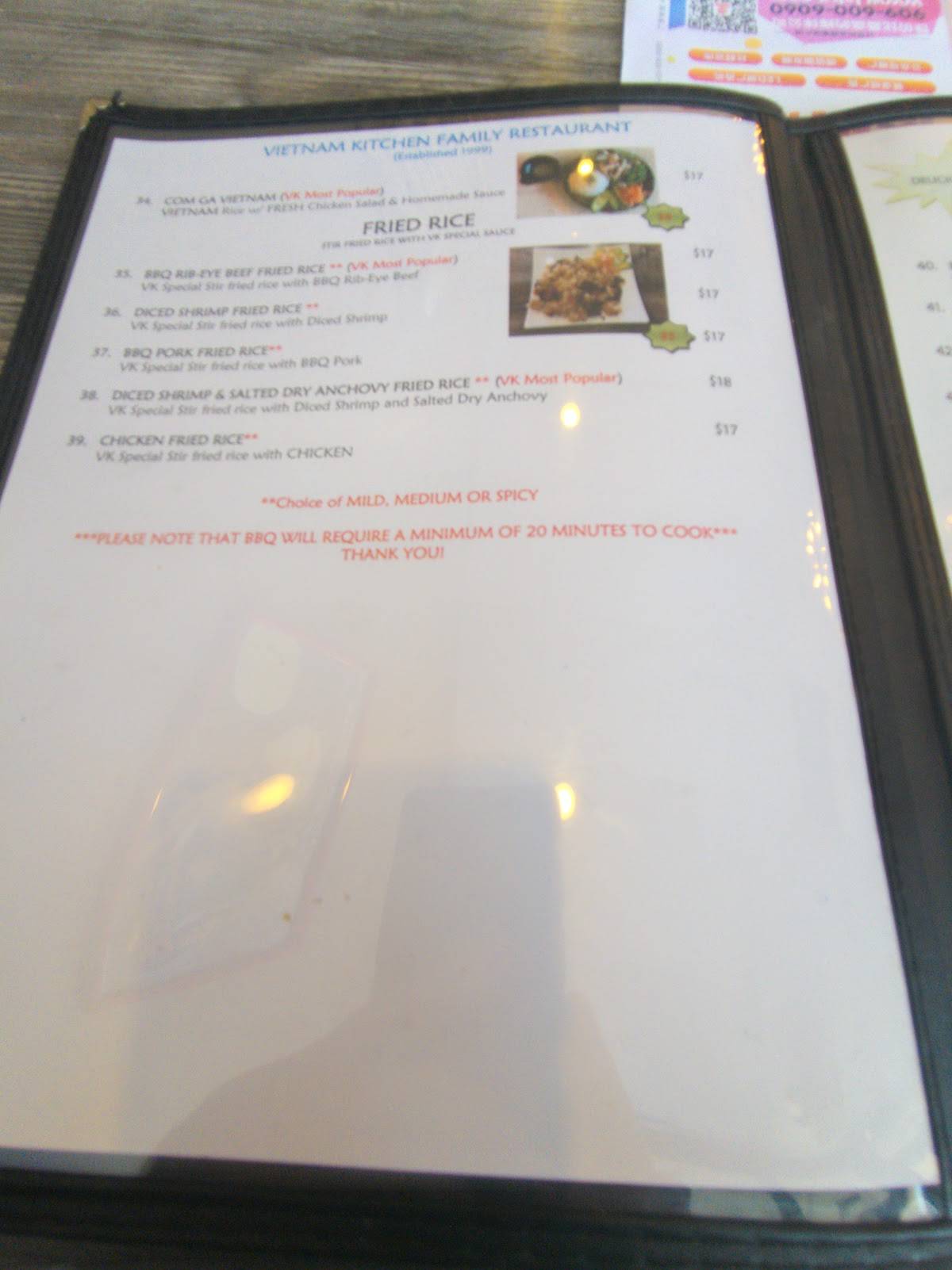Menu at Vietnam Kitchen restaurant, Arcadia, S Baldwin Ave