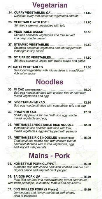 Menu at Vietnamese Fusion Restaurant, Scarborough