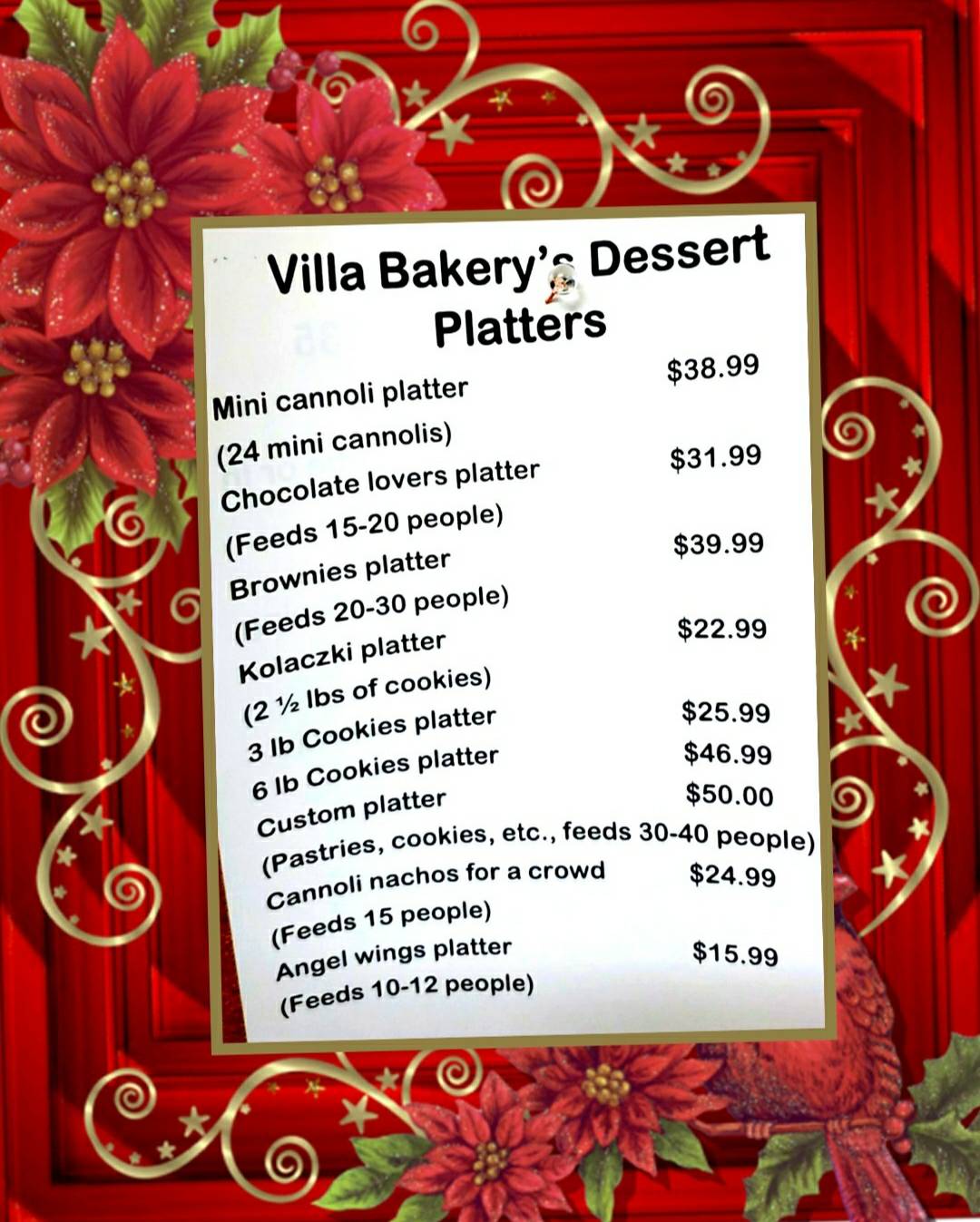 Menu at Villa Bakery, Garden City