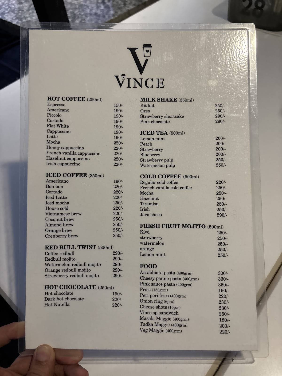 Menu at Vince cafe, Ahmedabad, Karnavati Club Rd