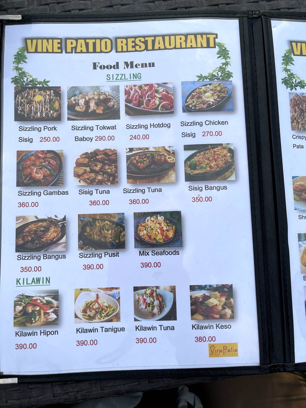 Menu at Vine Patio pub & bar, Manila