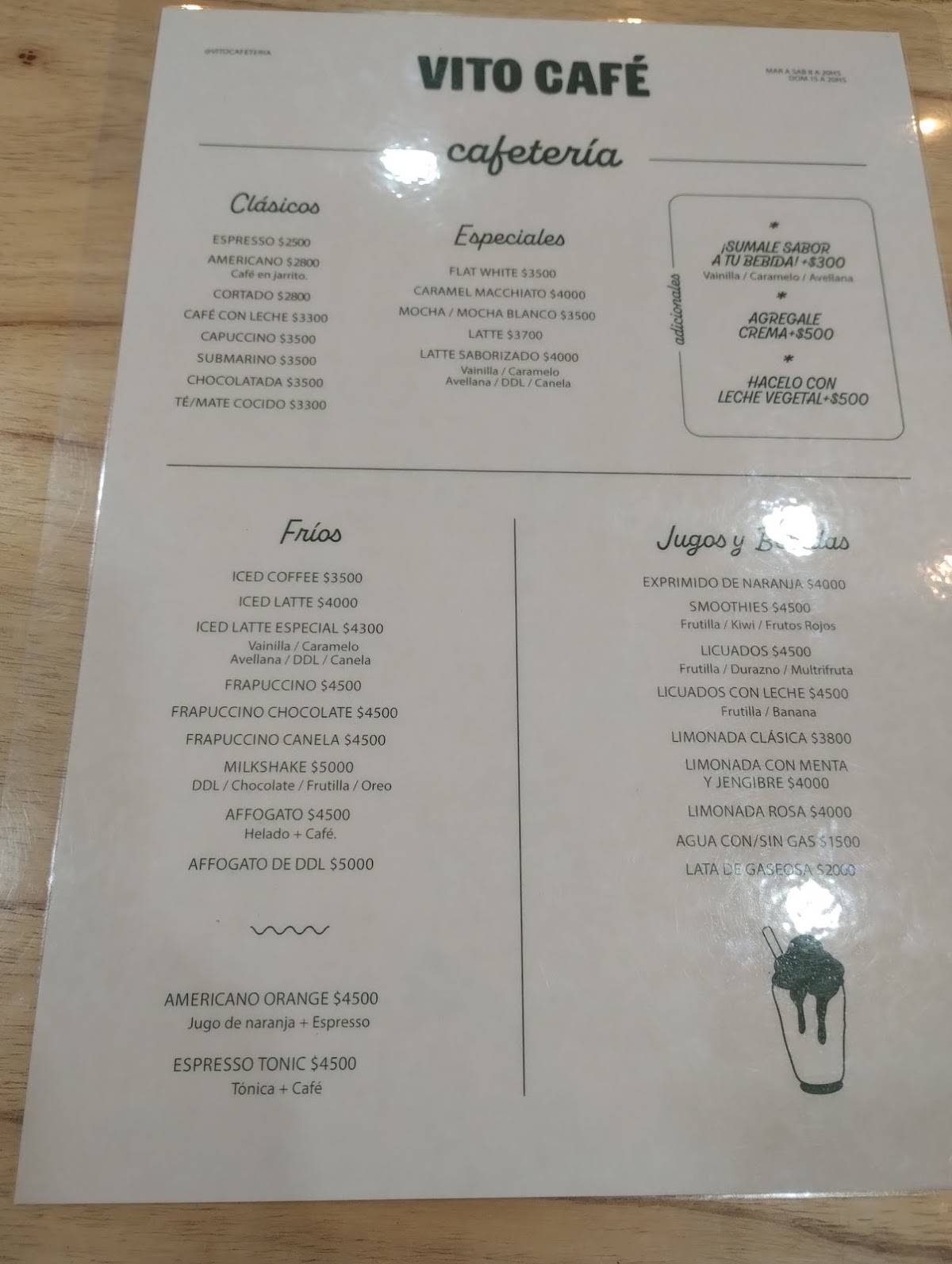 Menu at Vito Café, San Justo