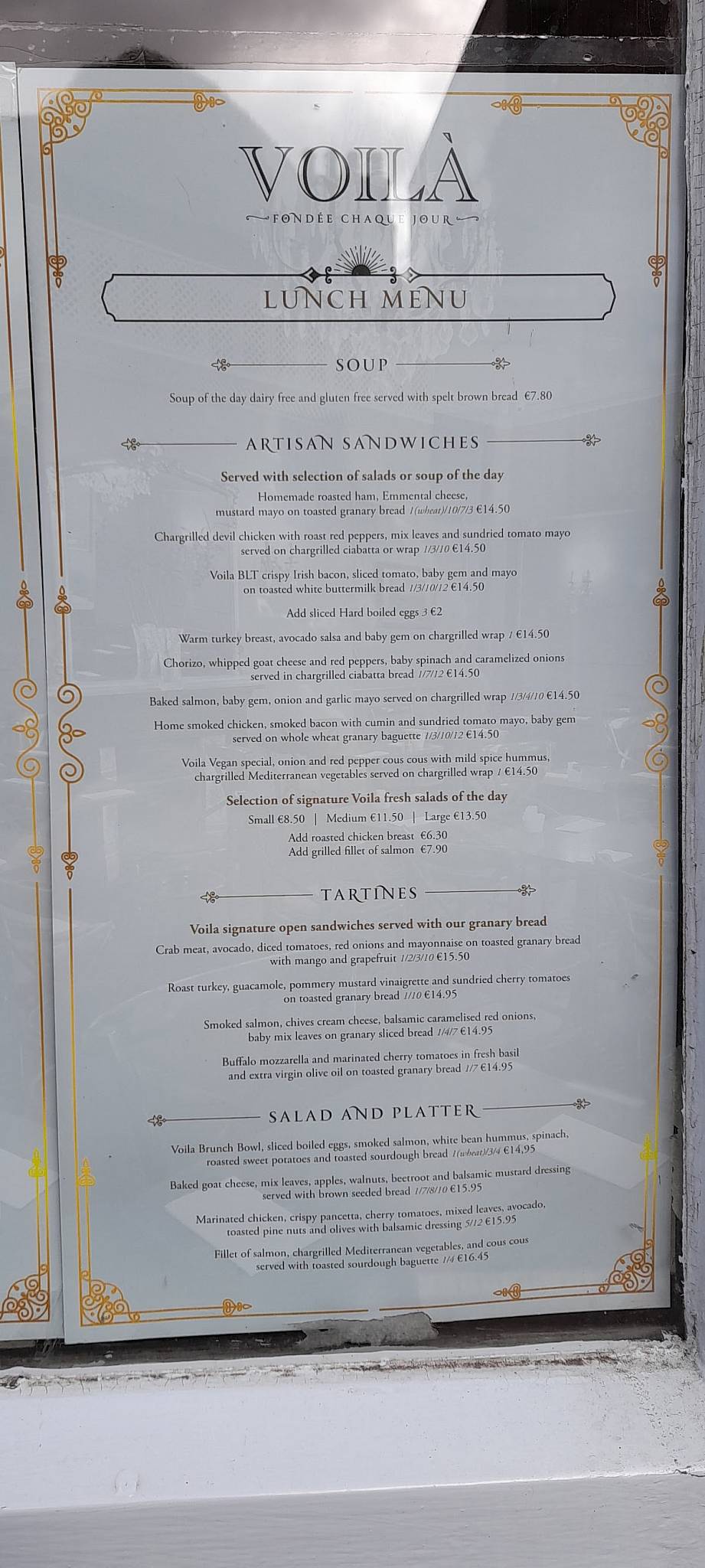 Menu at Voila cafe, Dublin