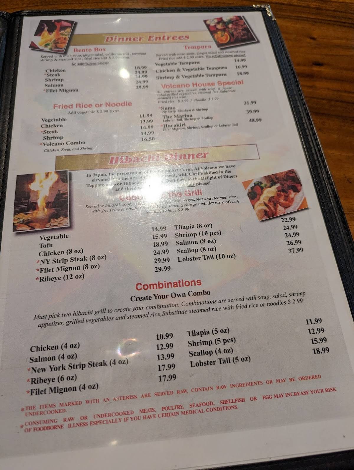 Menu at Volcano Steak & Sushi restaurant, Duluth