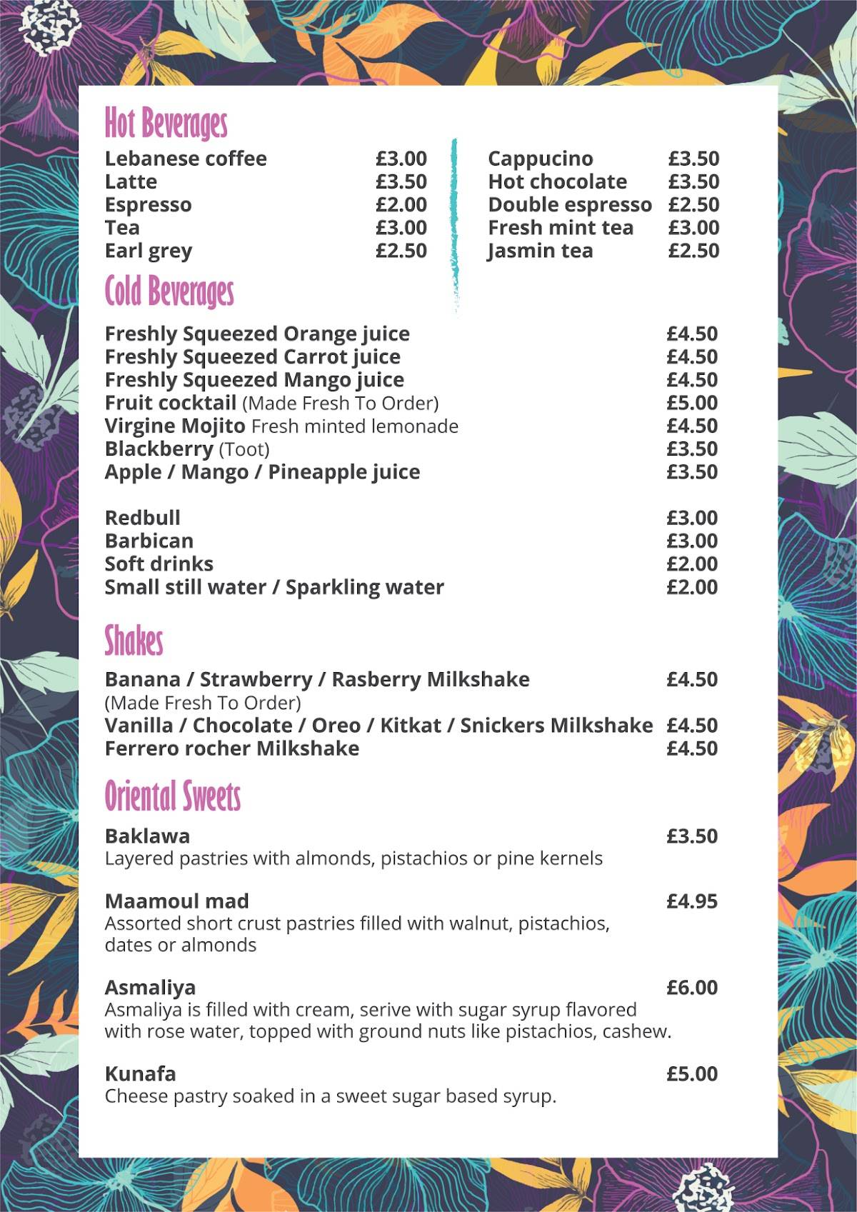 Menu at Volume Cafe, London