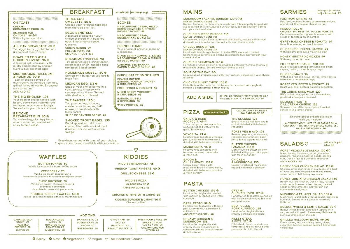 Menu at Vovo Telo Bakery & Café, Hartbeespoort