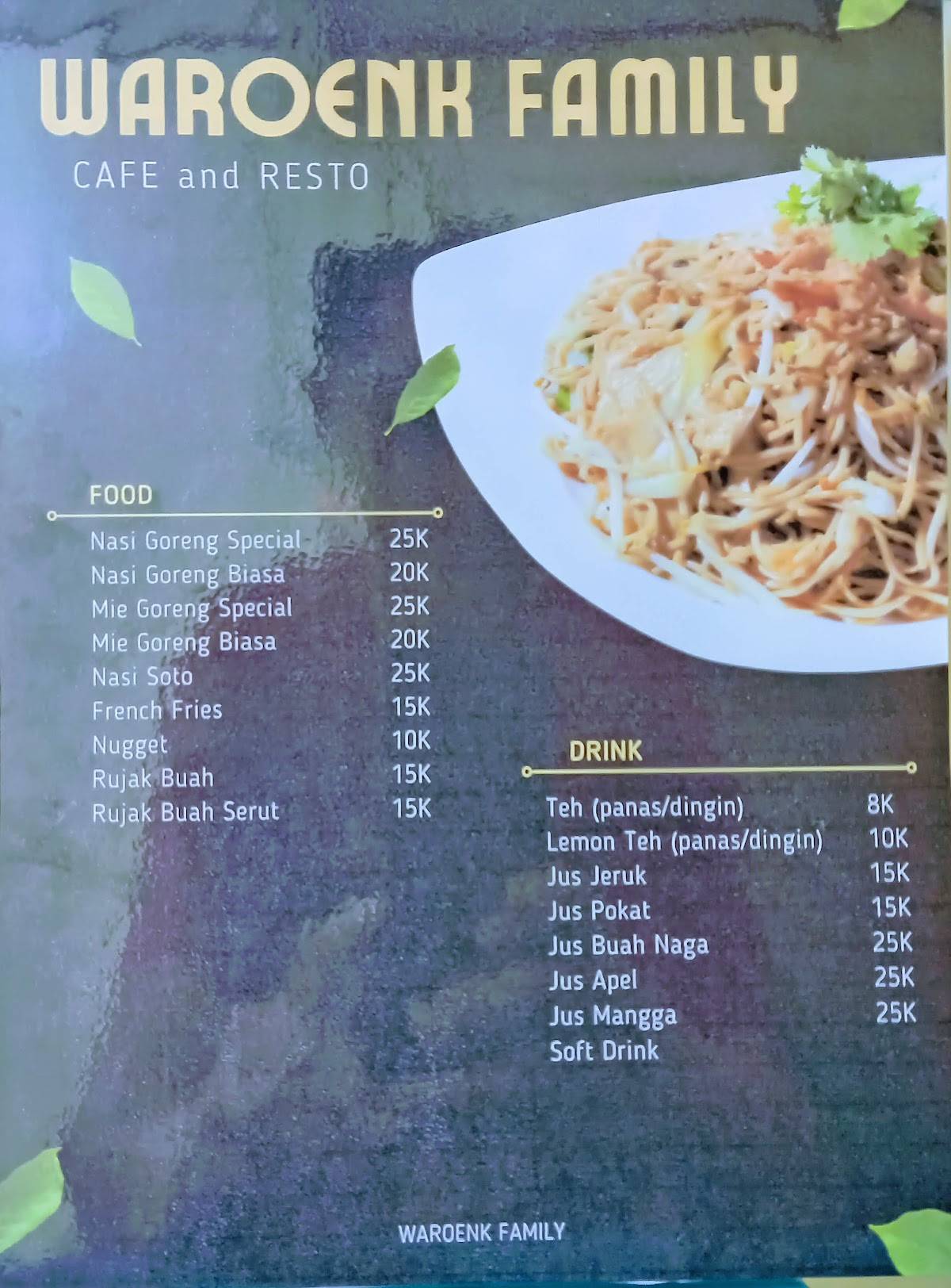 Menu at WAROENK FAMILY restaurant, Telukdalam