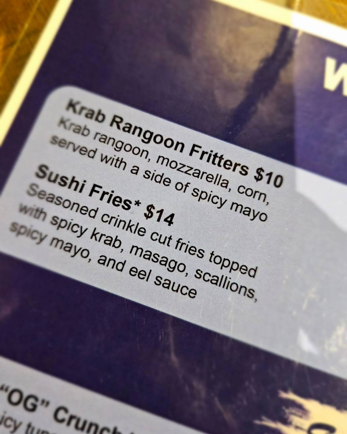 Menu at WAVE Sushi restaurant, Maitland