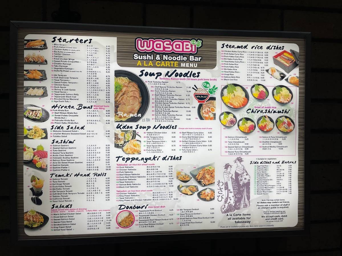 Menu at WAZUZHI (formerly Wasabi) restaurant, Manchester, 63 Faulkner St