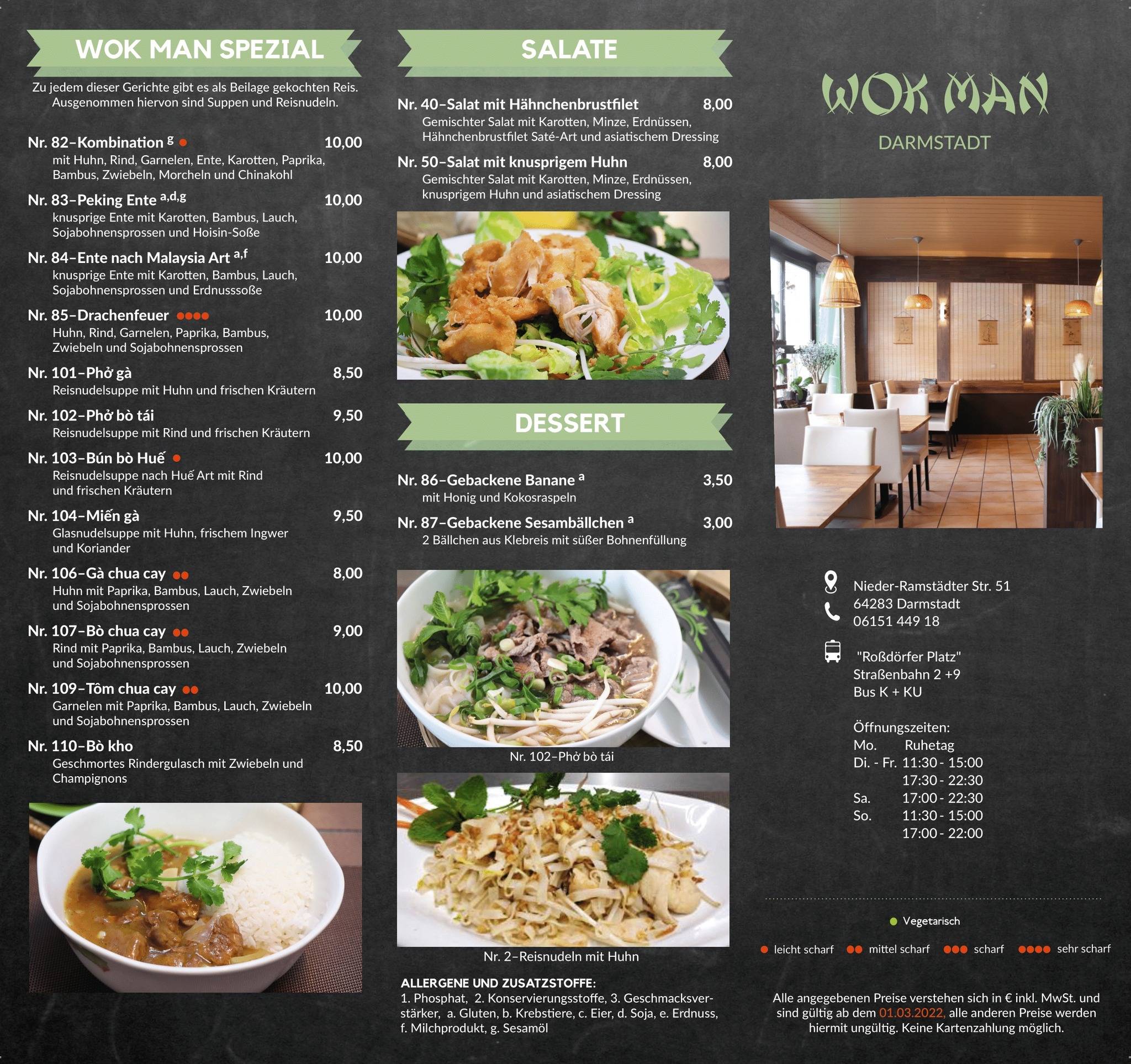 Speisekarte von WOK MAN restaurant, Darmstadt
