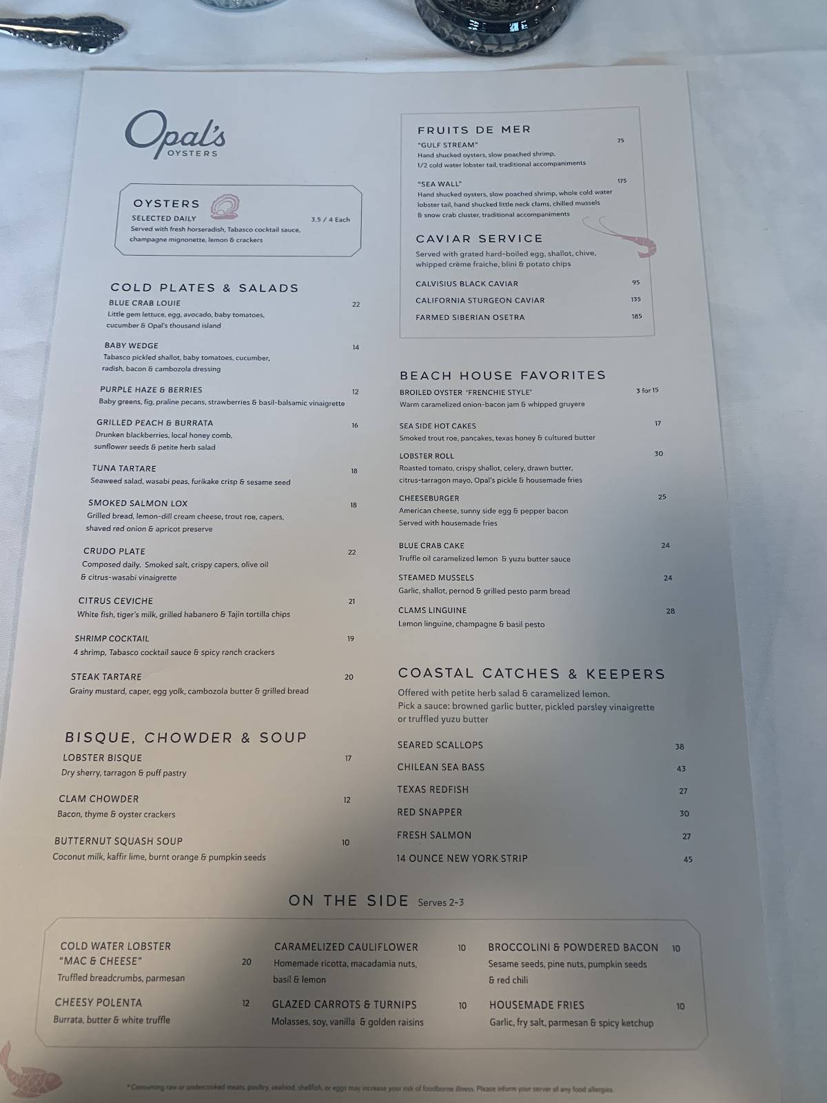 Menu at Opal's Oysters pub & bar, Waco