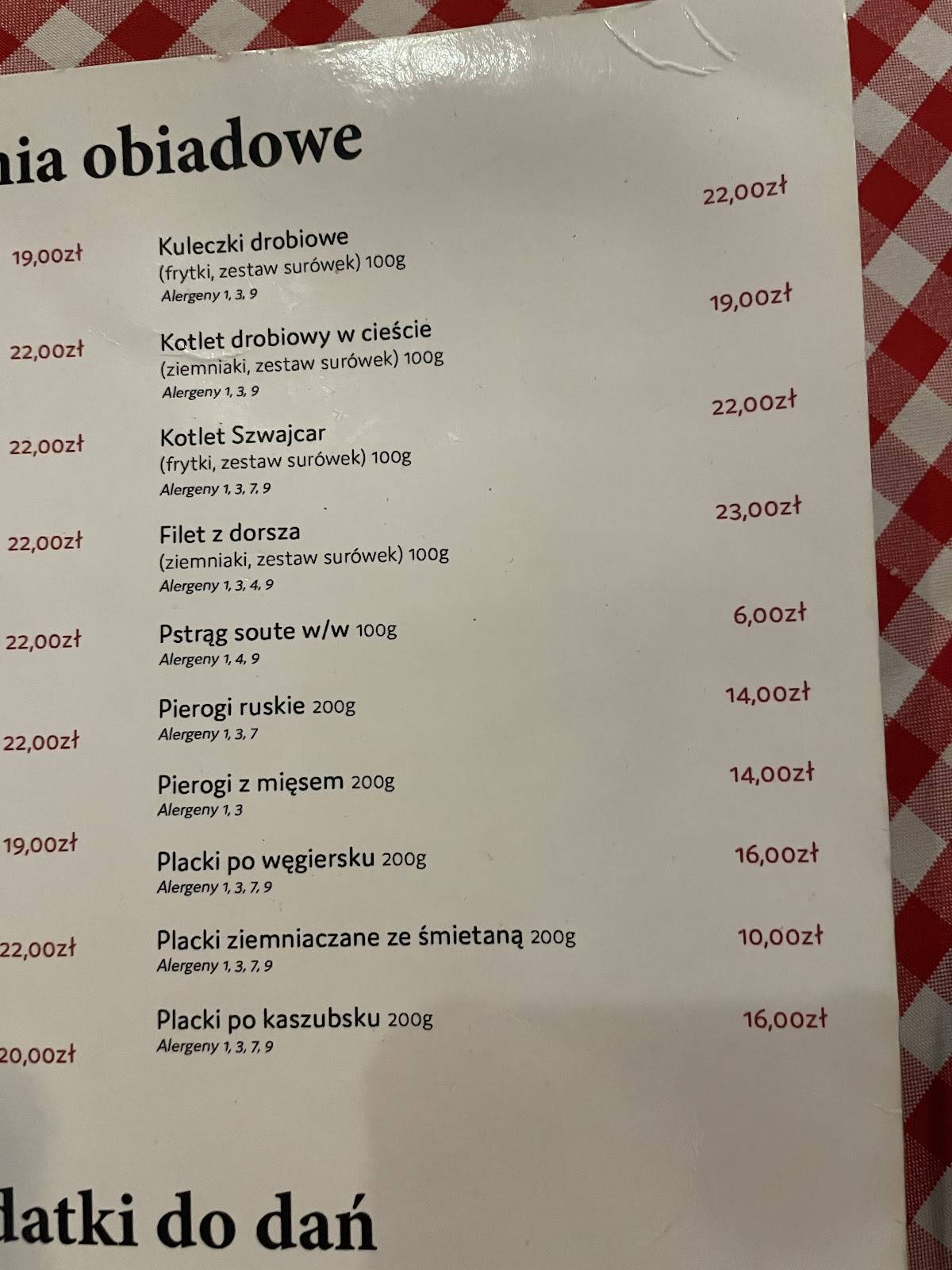 Menu at Restauracja Graniczna restaurant, Wadowice