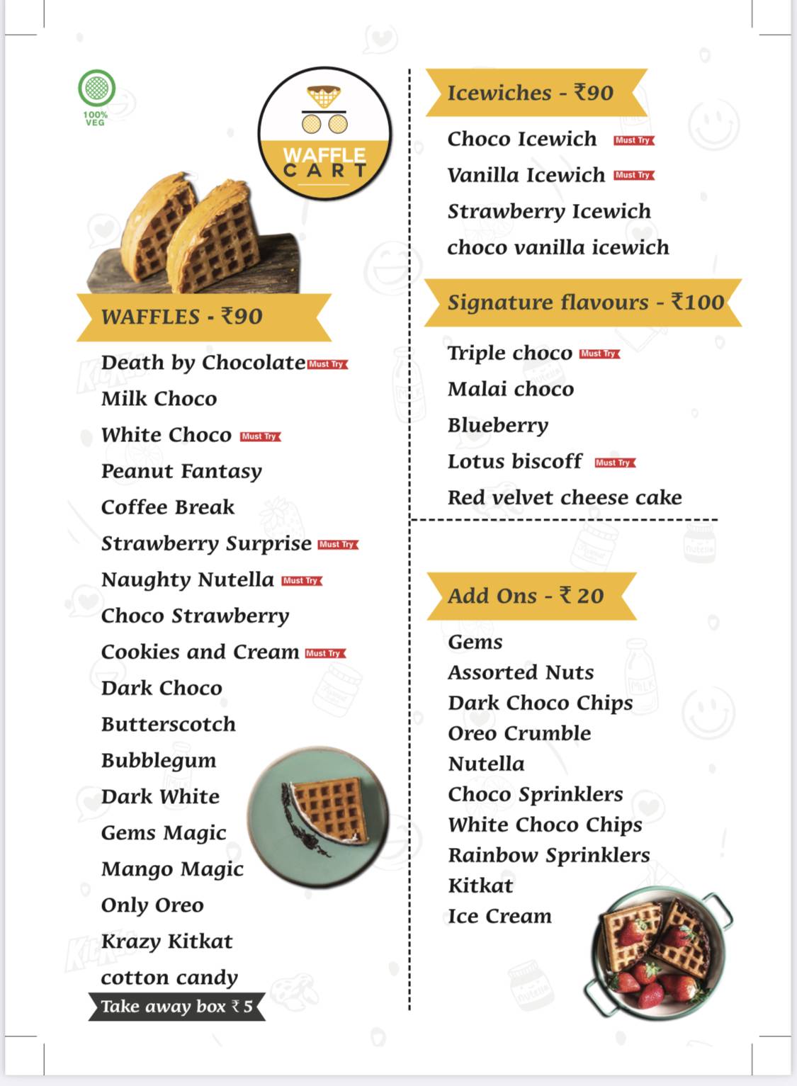 Menu at Waffle Cart, Thiruvarur