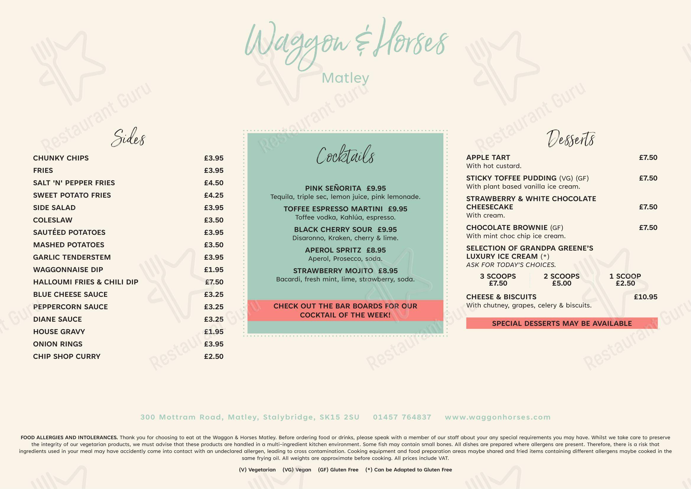 Menu at Waggon & Horses, Matley pub & bar, Stalybridge, 300 Mottram Rd