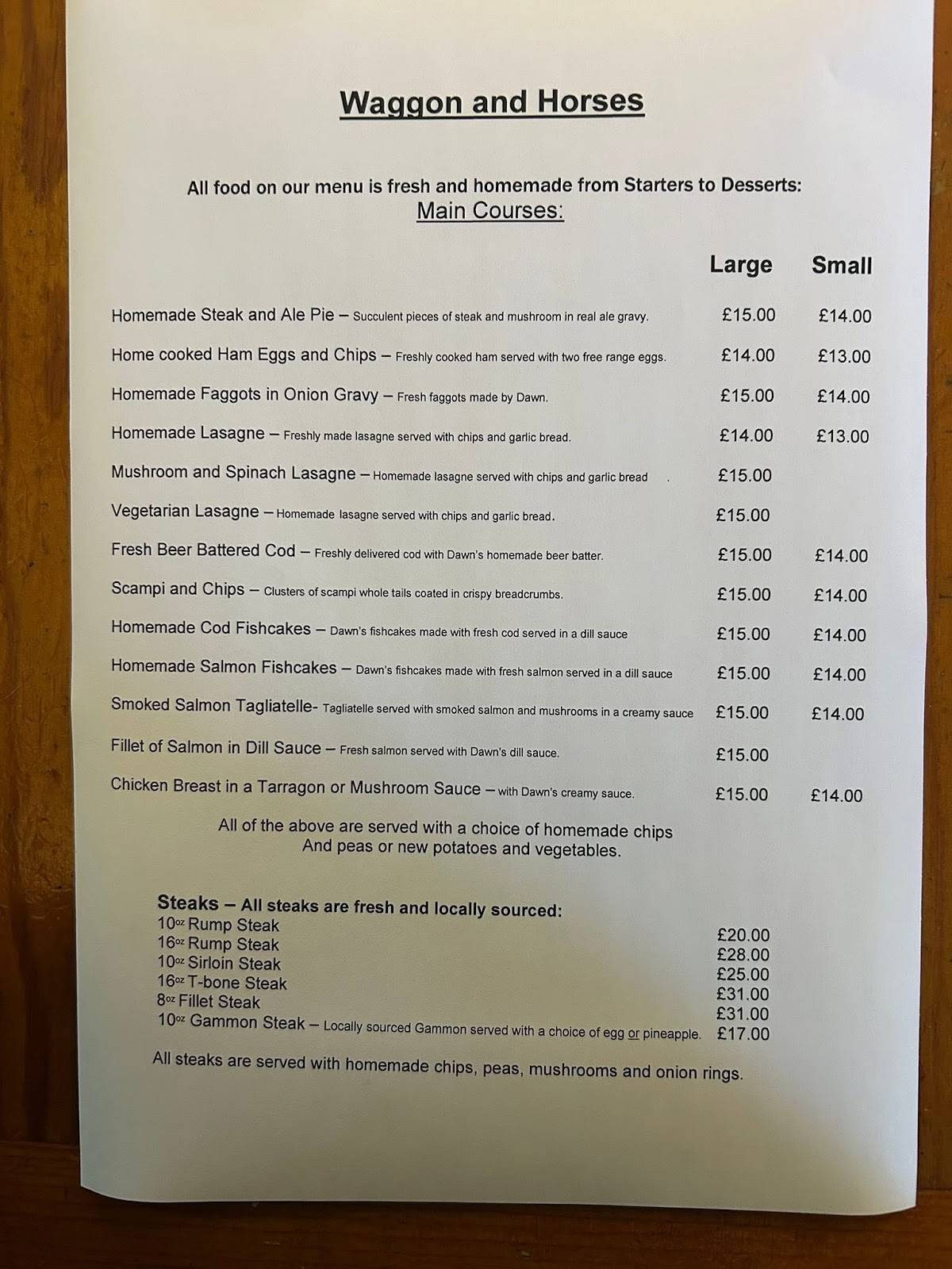 Menu at Waggon & Horses pub & bar, Shepton Mallet