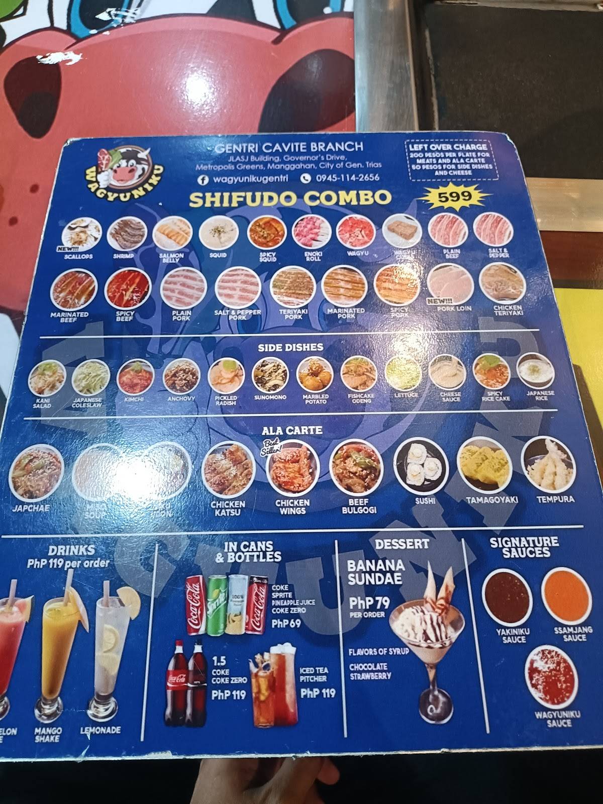 Menu at Wagyuniku Gentri restaurant, General Trias