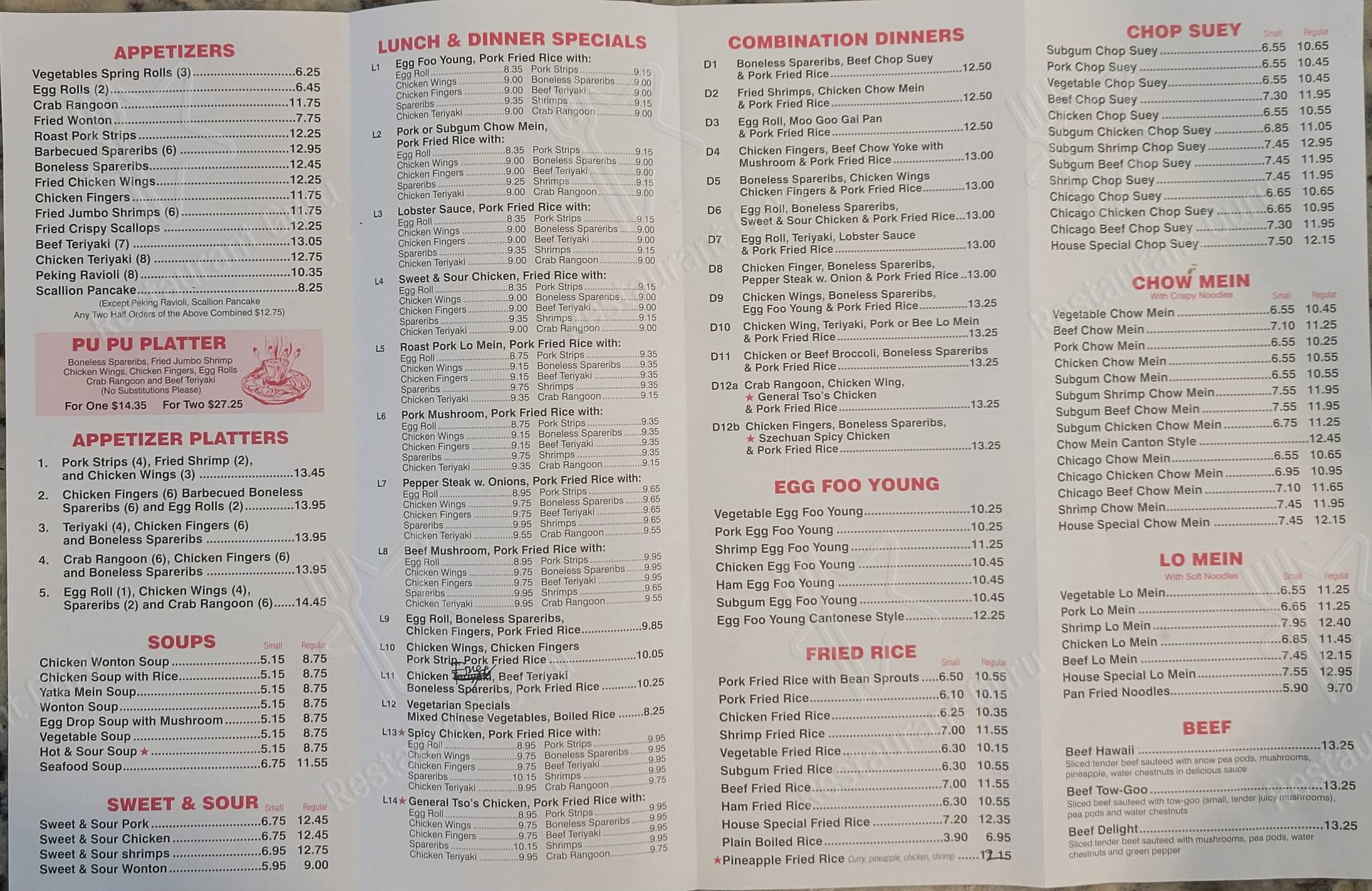 Menu at Wah Sing Chinese & Polynesian Cuisine restaurant, Franklin, 285 ...