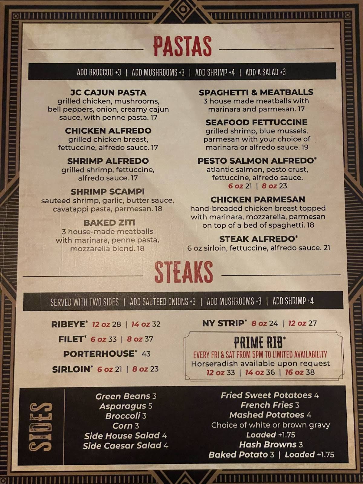 Menu at Jc’s Steakhouse, Wahoo