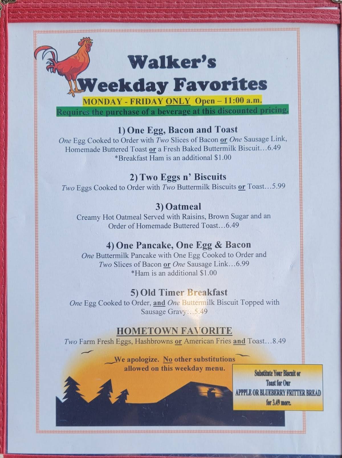 Menu at Walker's Diner & Bakery, Beaver Dam