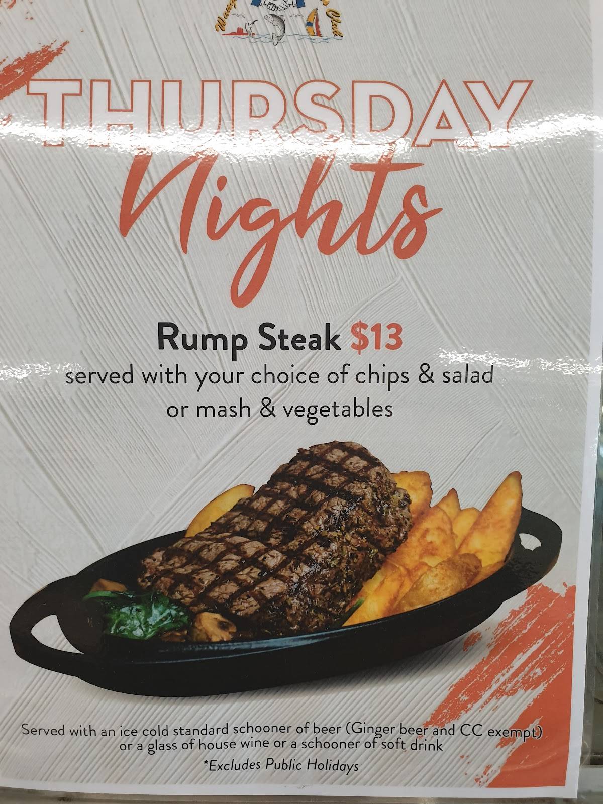 Menu at Wangi Workers Club Bistro, Wangi Wangi