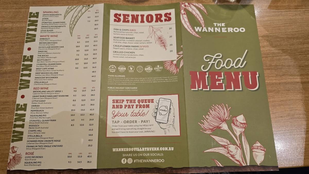 Menu at Wanneroo Villa Tavern restaurant, Wanneroo