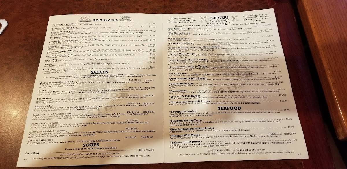 Menu at The Side Rail restaurant, Wapakoneta