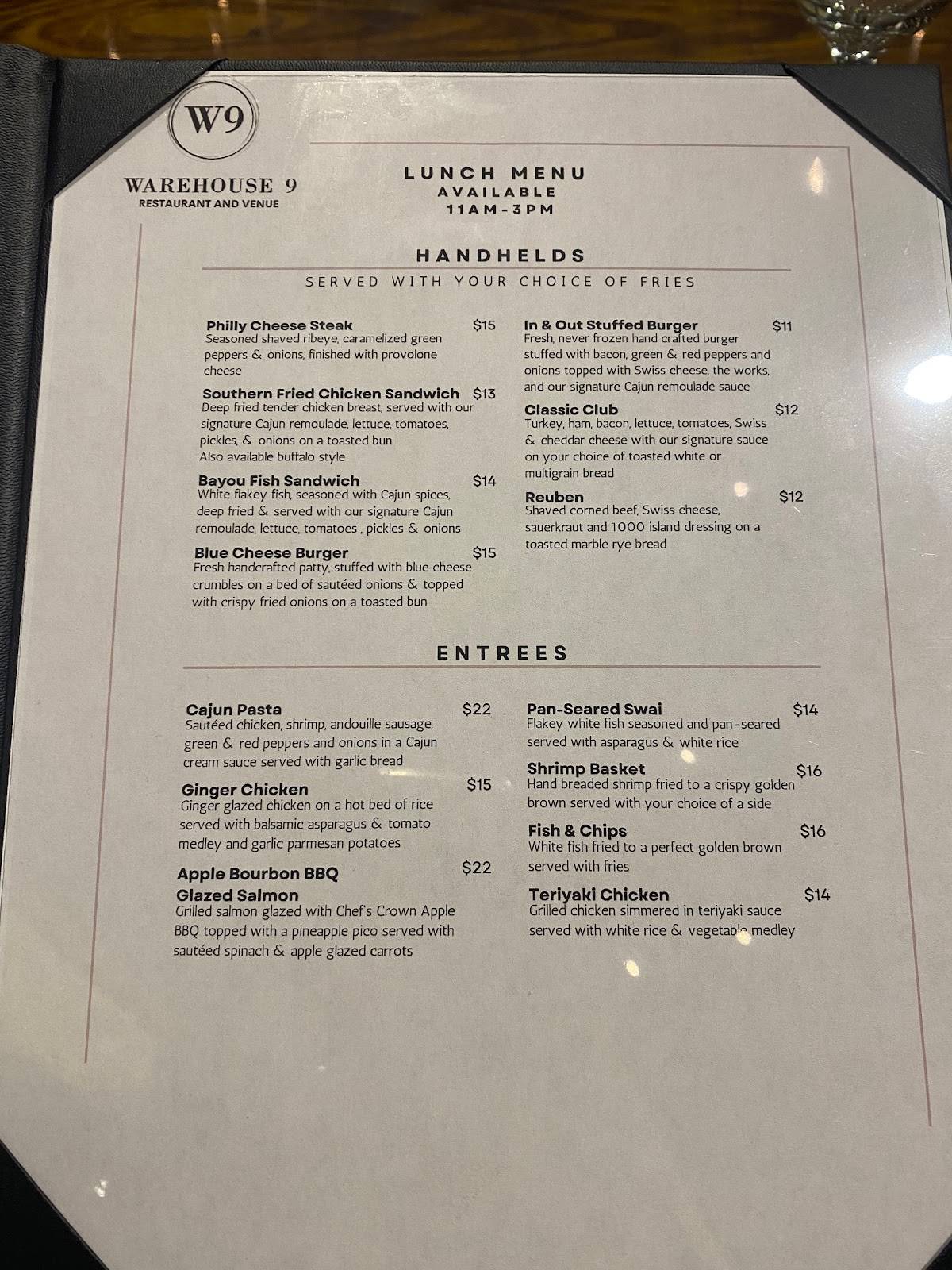 Menu at Warehouse 9 pub & bar, Columbus