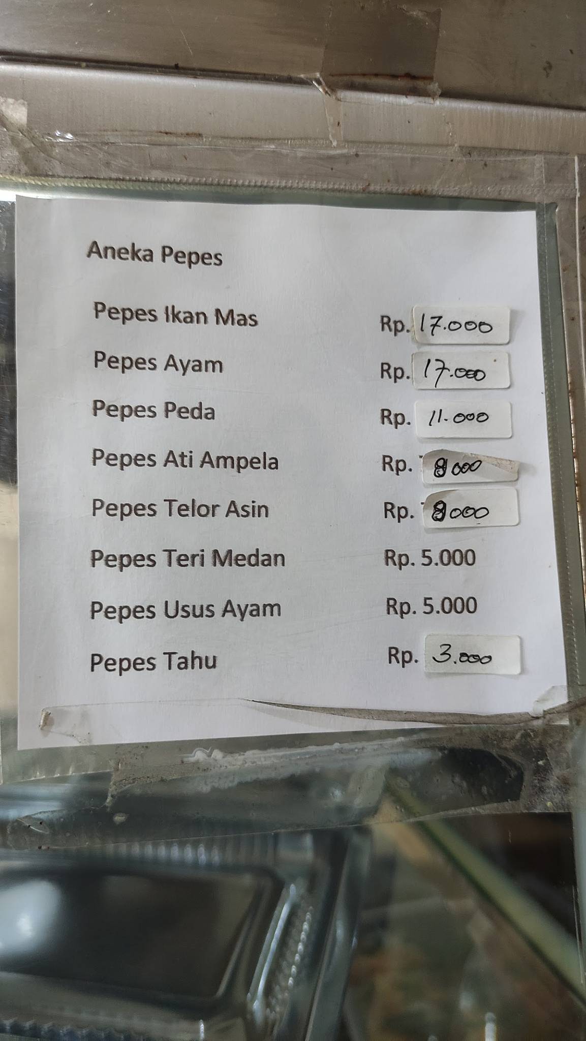 Menu at Warung Dalaraos restaurant, Bandung