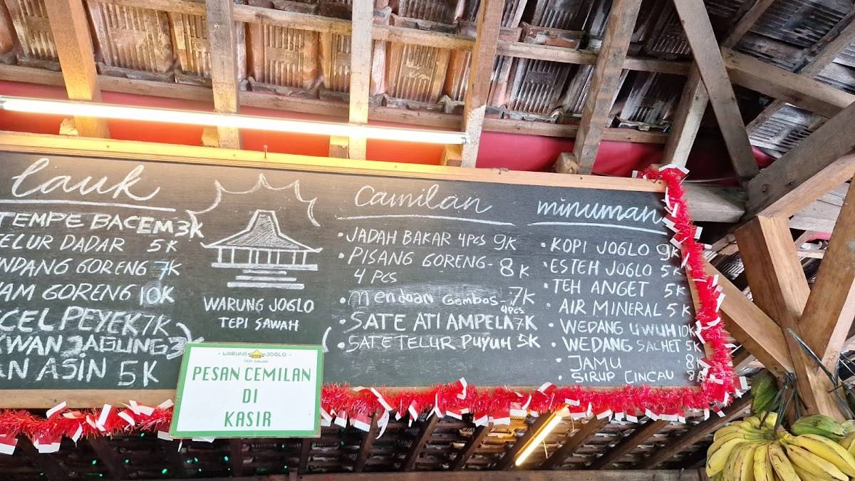 Menu at Warung Joglo Tepi Sawah restaurant, Denpasar