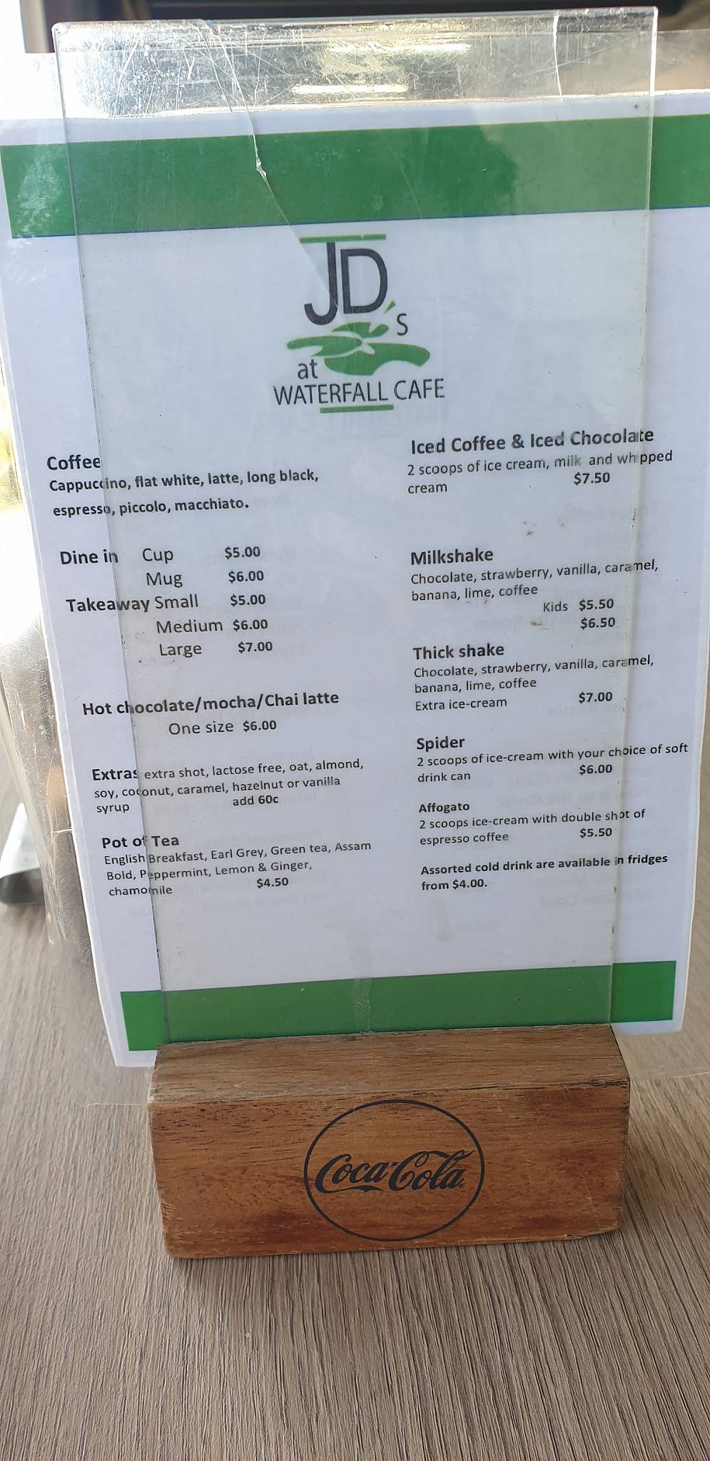 Menu at Waterfall Cafe, Kariong