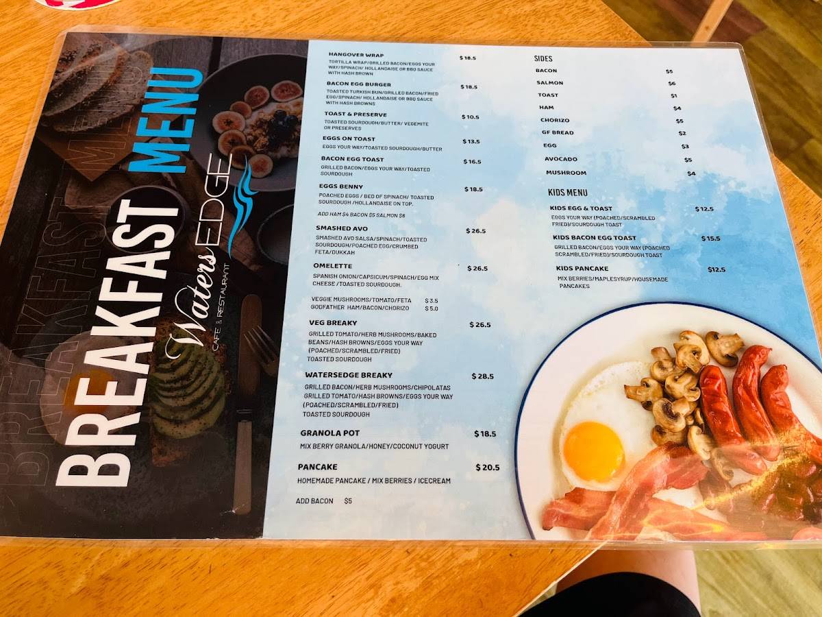 Menu at Waters Edge restaurant, Bunbury