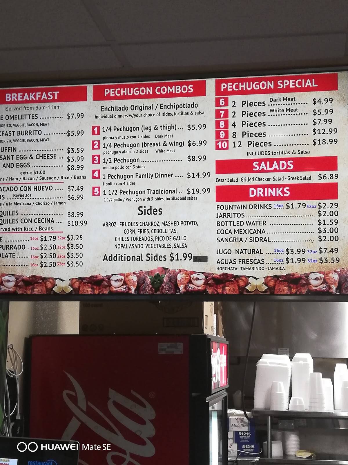 Menu at El Pechugon restaurant, Waukegan