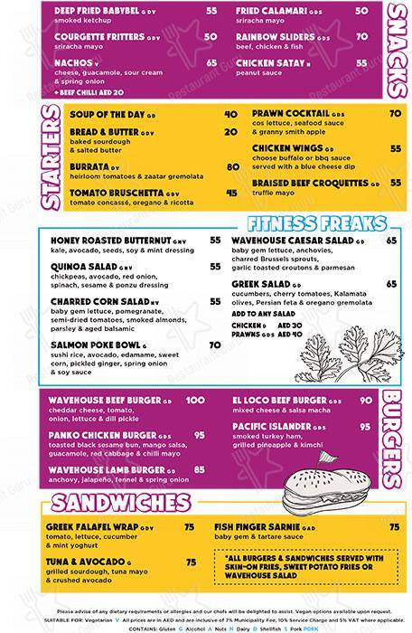 Menu at Wavehouse Dubai restaurant, Dubai, Ground Floor، Atlantis The ...