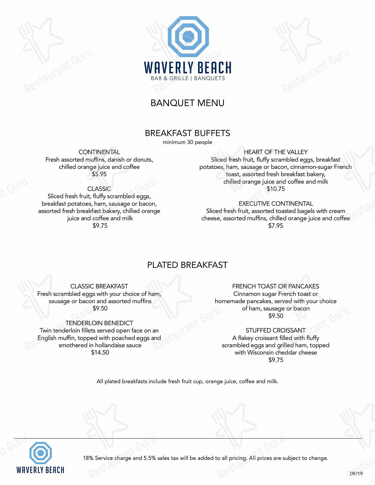 Menu at Waverly Beach Bar & Grille, Menasha, N8770 Fire Lane 1