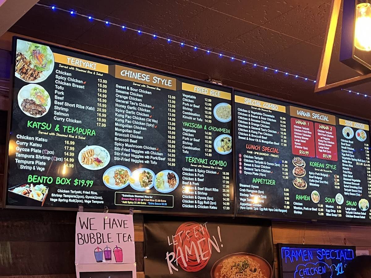Menu at Wawa Teriyaki restaurant, Orting