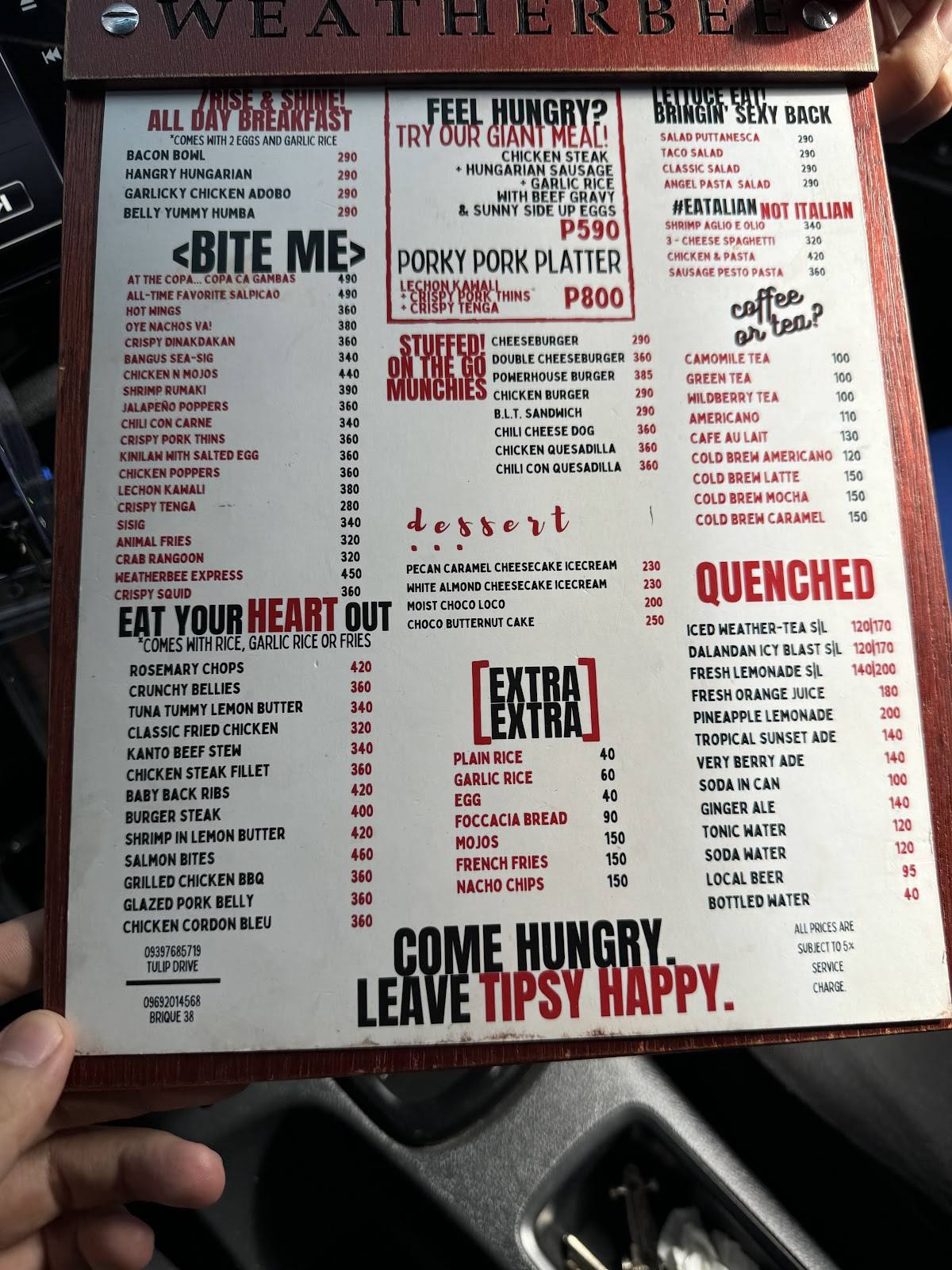Menu at Weatherbee - Brique38, Davao City, 3JH9+FC7