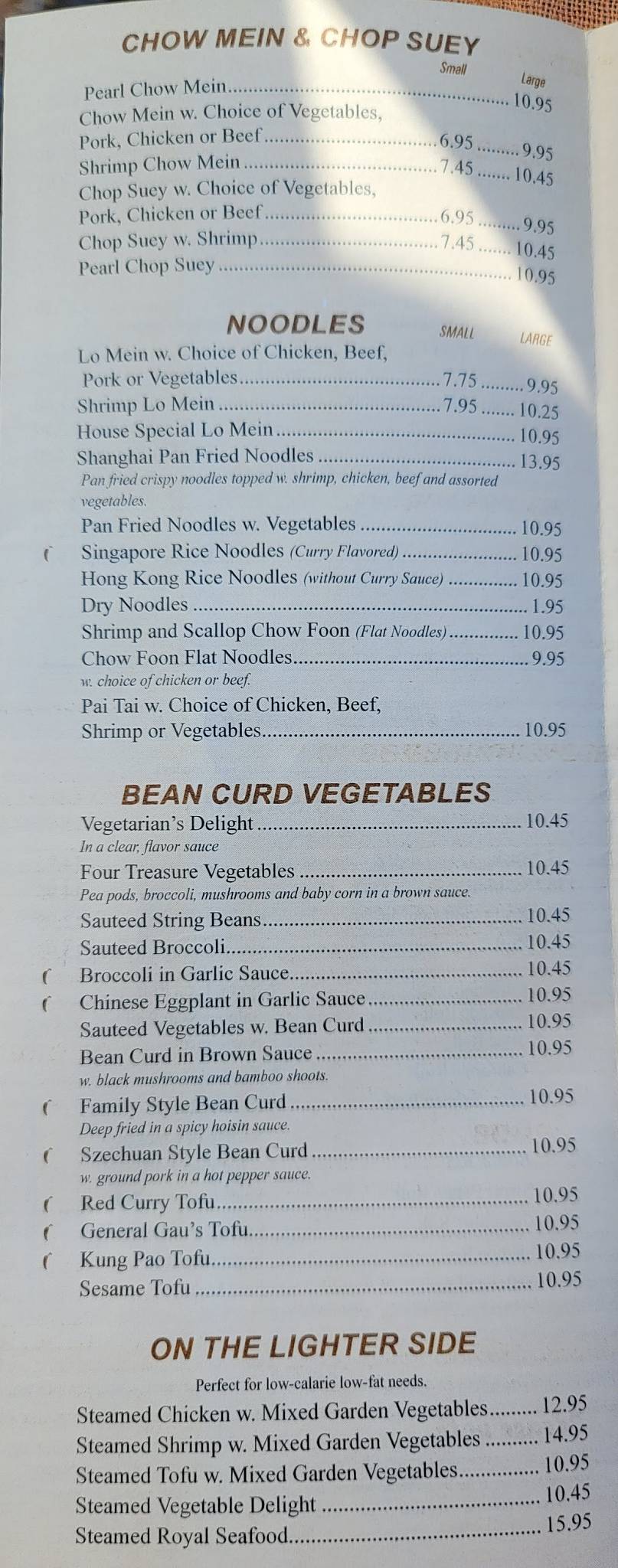 Menu at Eastern Pearl restaurant, Webster