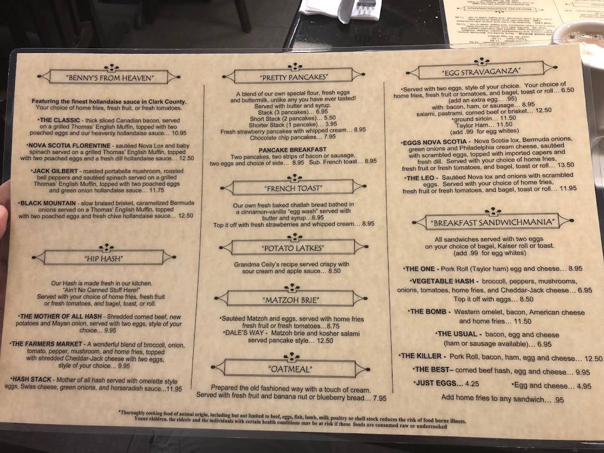 Menu at Weiss Deli restaurant, Henderson