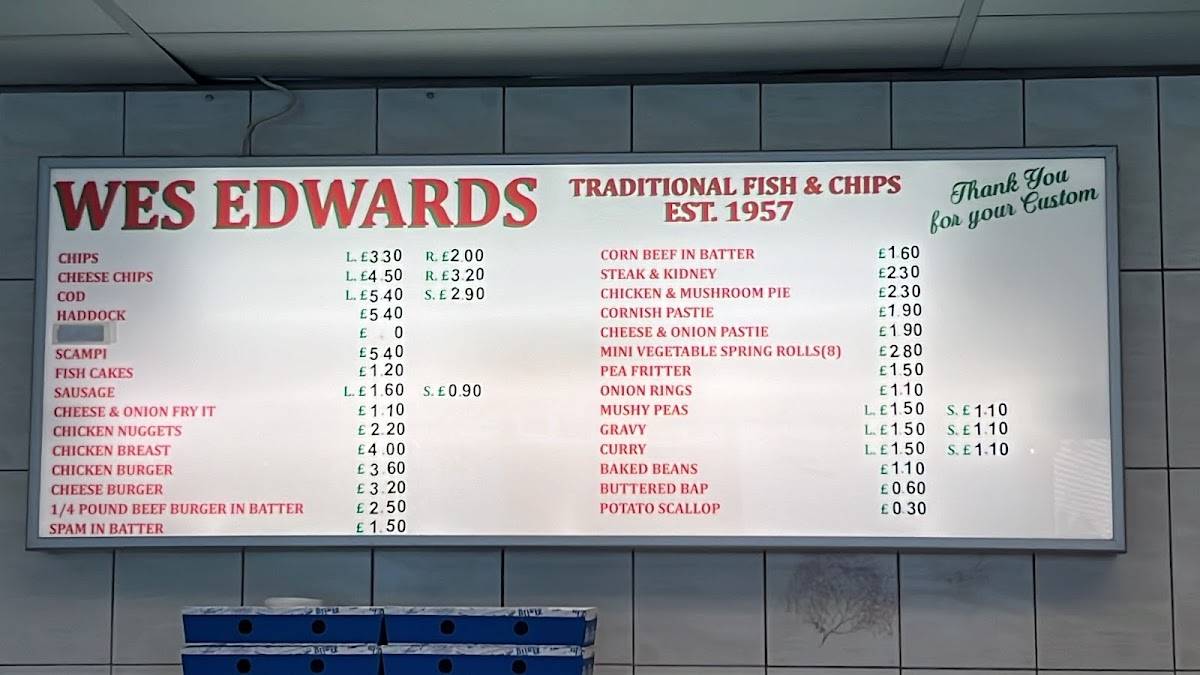 Menu at Wes Edwards Traditional Fish & Chips fast food, Mold