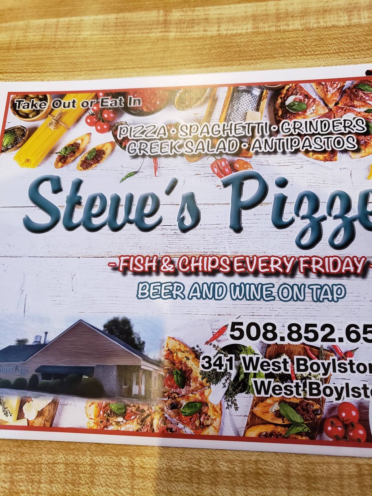 Menu at Steve's Pizza pizzeria, West Boylston, 341 MA-12