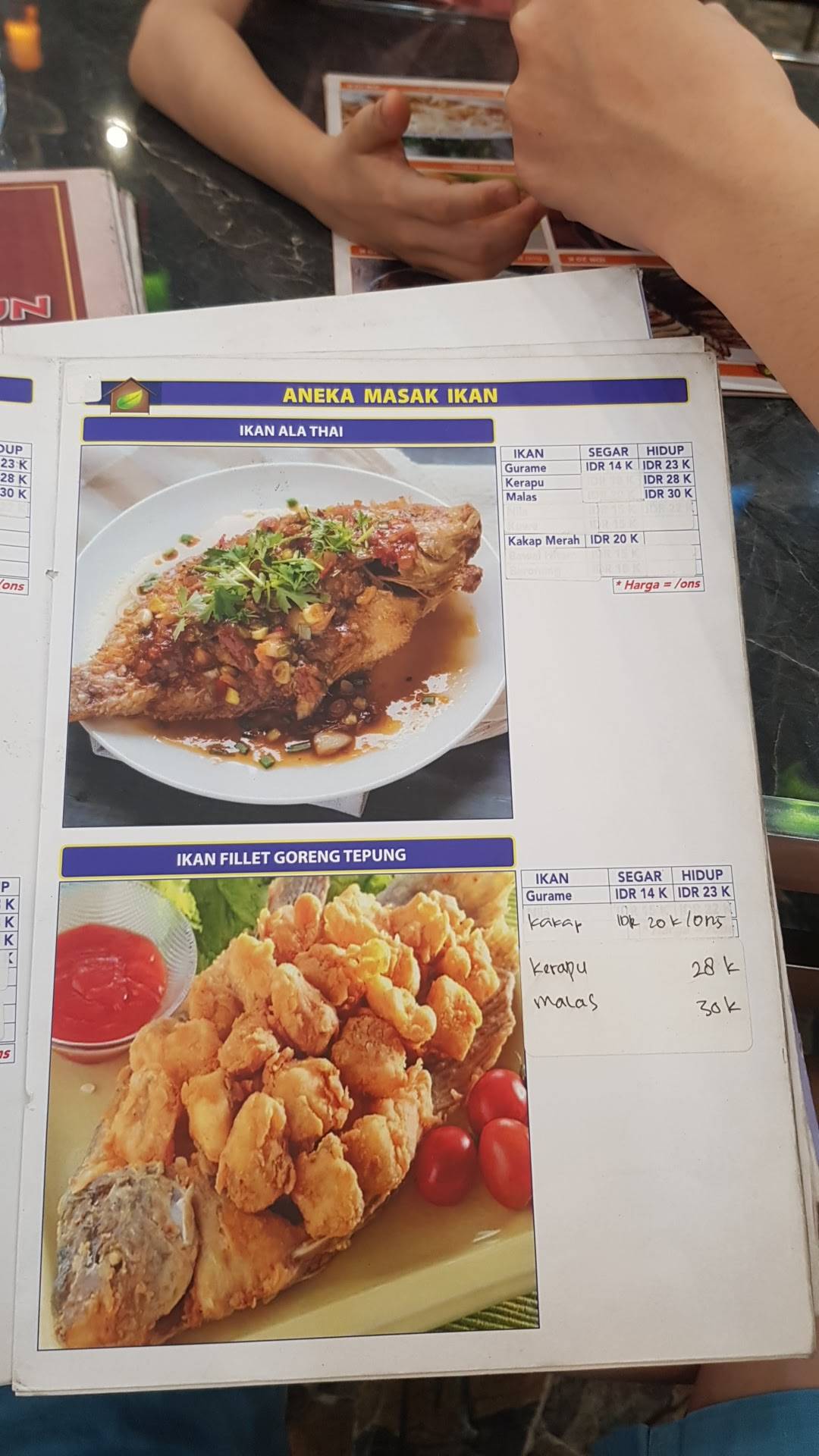 Menu at Pondok Daun Seafood & Nusantara Food restaurant, West Jakarta