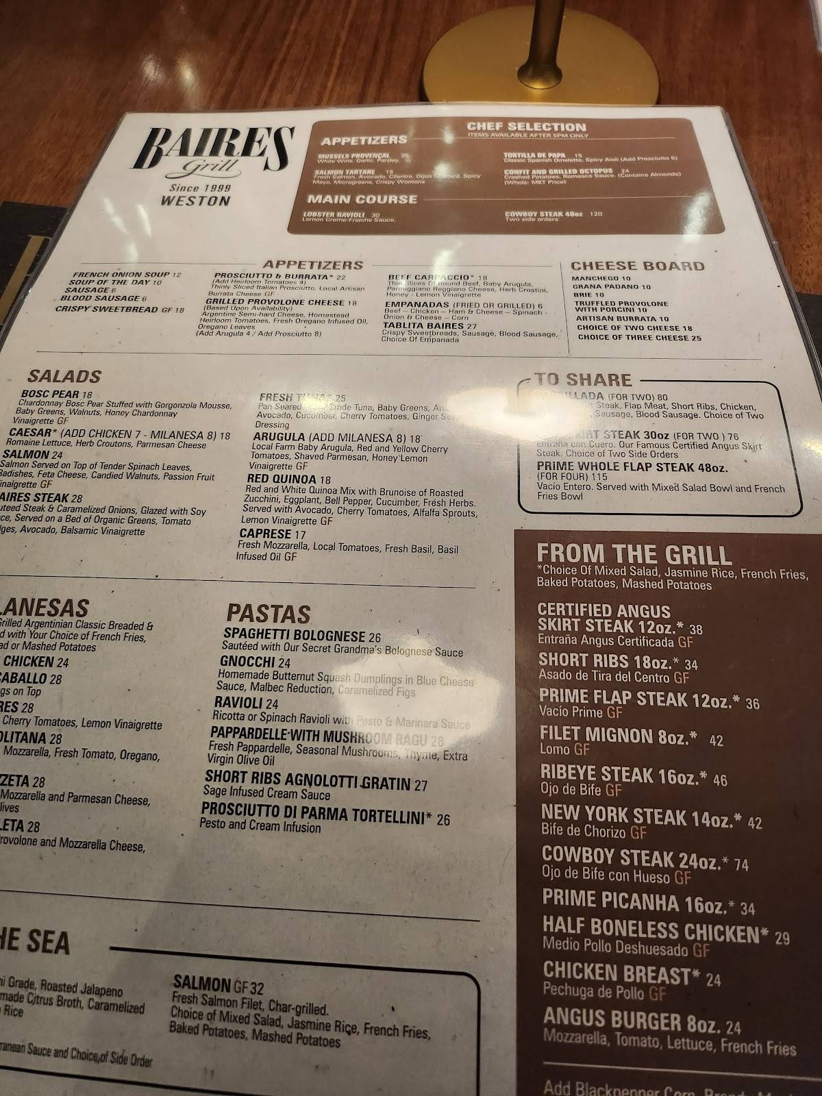 Menu at Baires Grill Weston BBQ, Weston