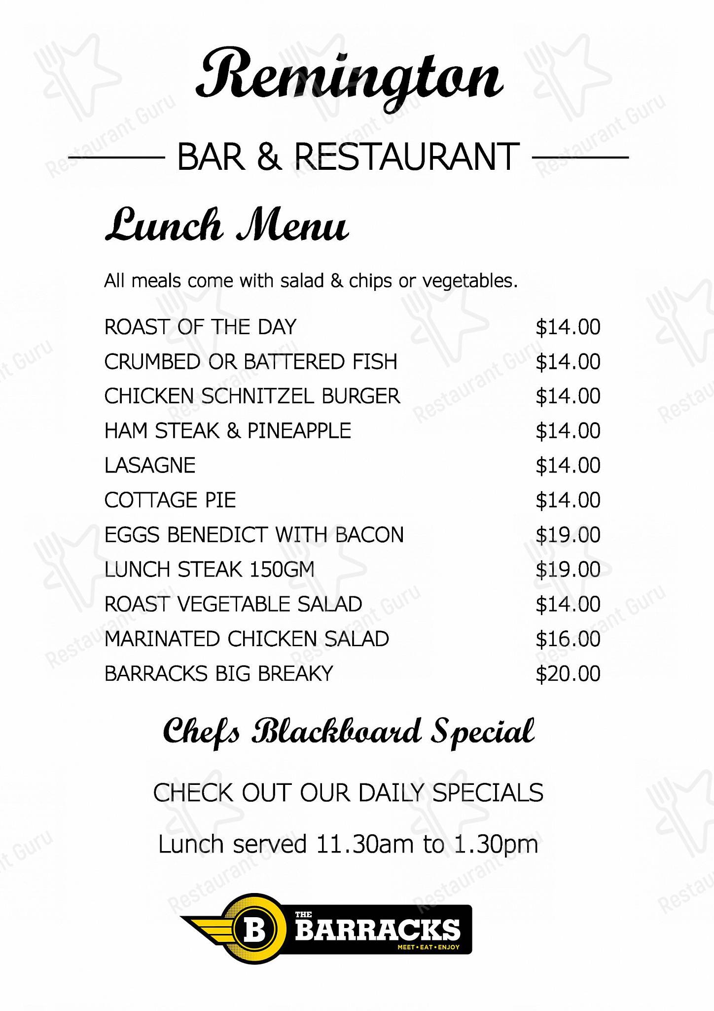 Menu at The Barracks Sports Bar Wanganui, Whanganui