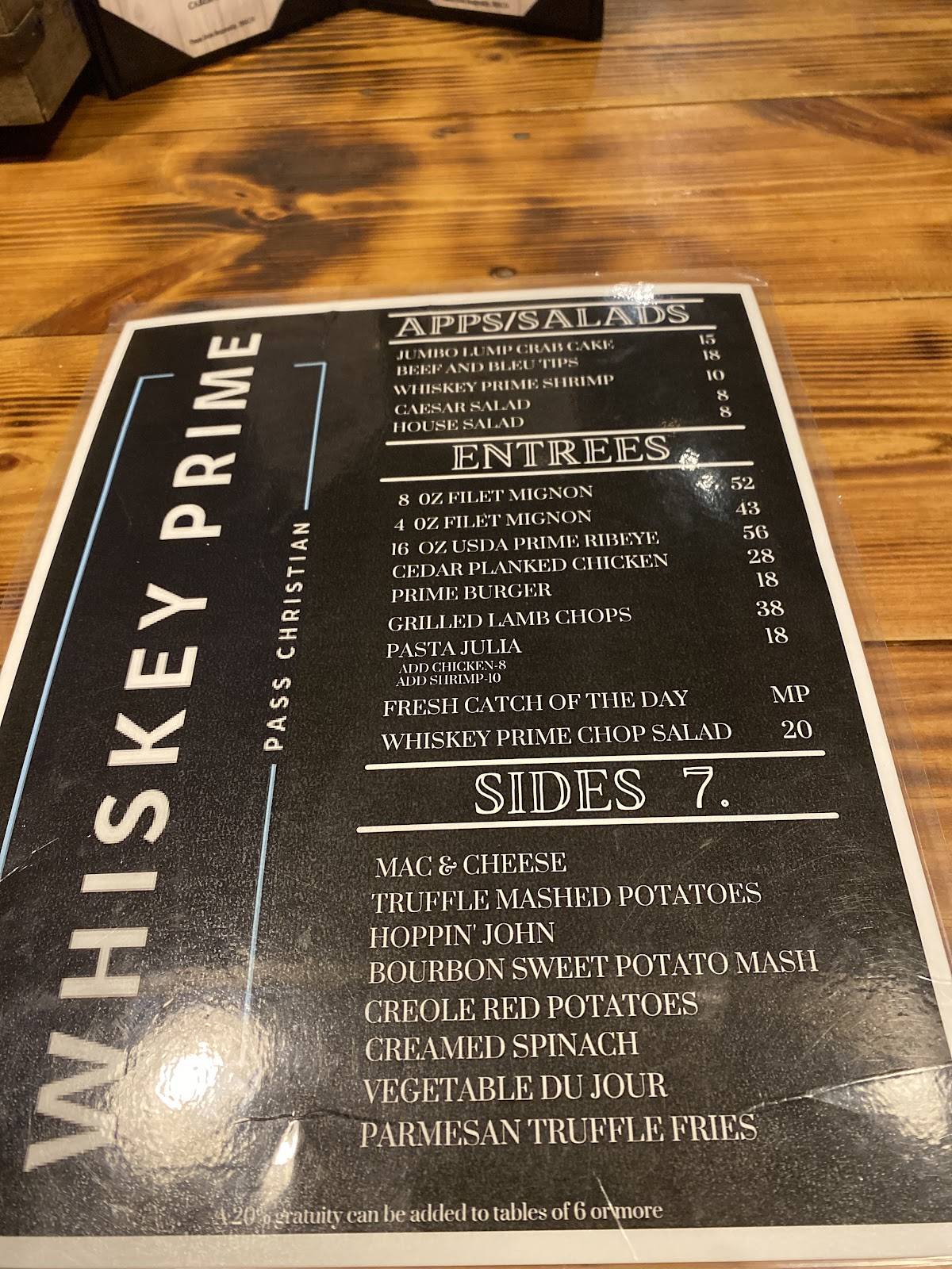 Menu at Whiskey Prime pub & bar, Pass Christian